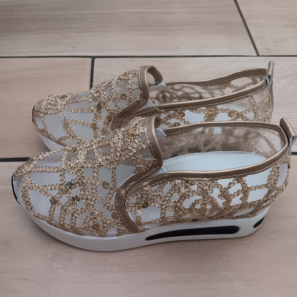 Shoes | Women Floral Embroidery Mesh Wedges Platform Shoes Slip On ...